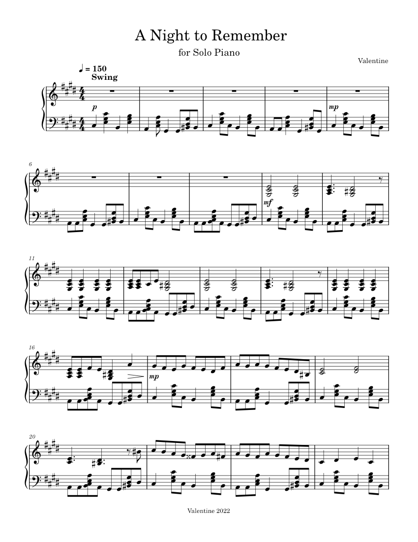 A Night to Remember Sheet music for Piano (Solo) | Musescore.com