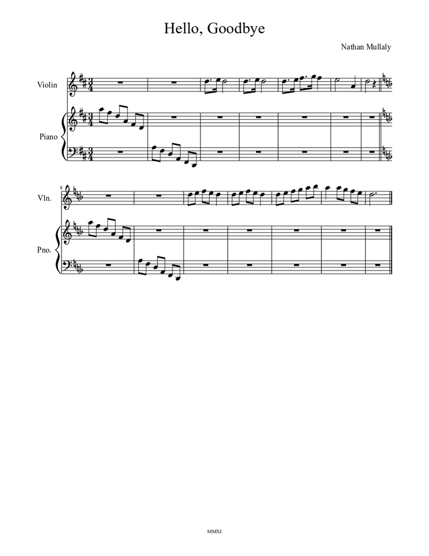 Hello, Goodbye Sheet music for Piano, Violin (Solo) | Musescore.com