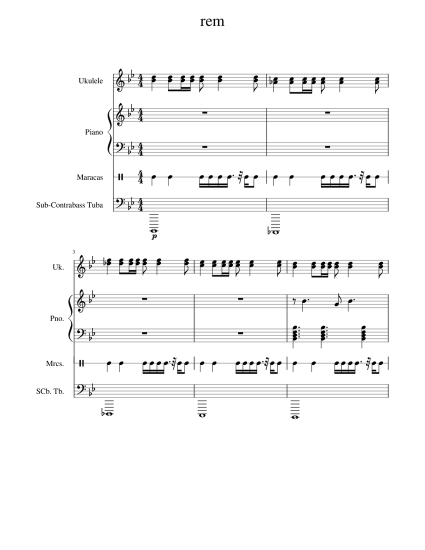 rem Sheet music for Piano, Tuba, Ukulele, Maraca (Mixed Quartet ...