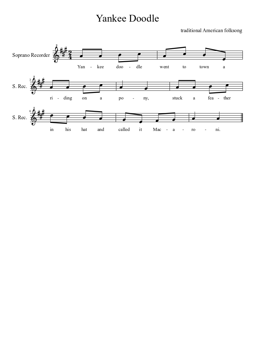 Yankee Doodle Sheet music for Recorder (Solo) | Musescore.com