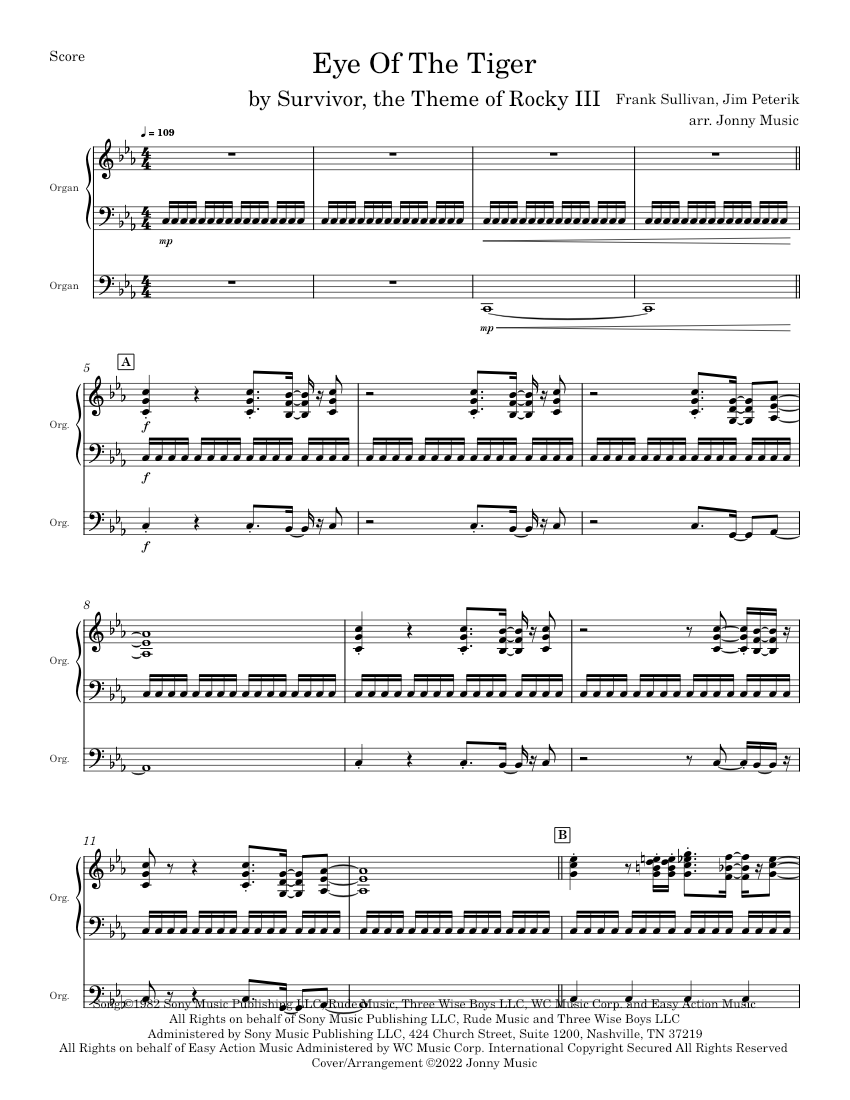Eye Of The Tiger (Survivor) Organ Cover Sheet music for Organ (Solo ...