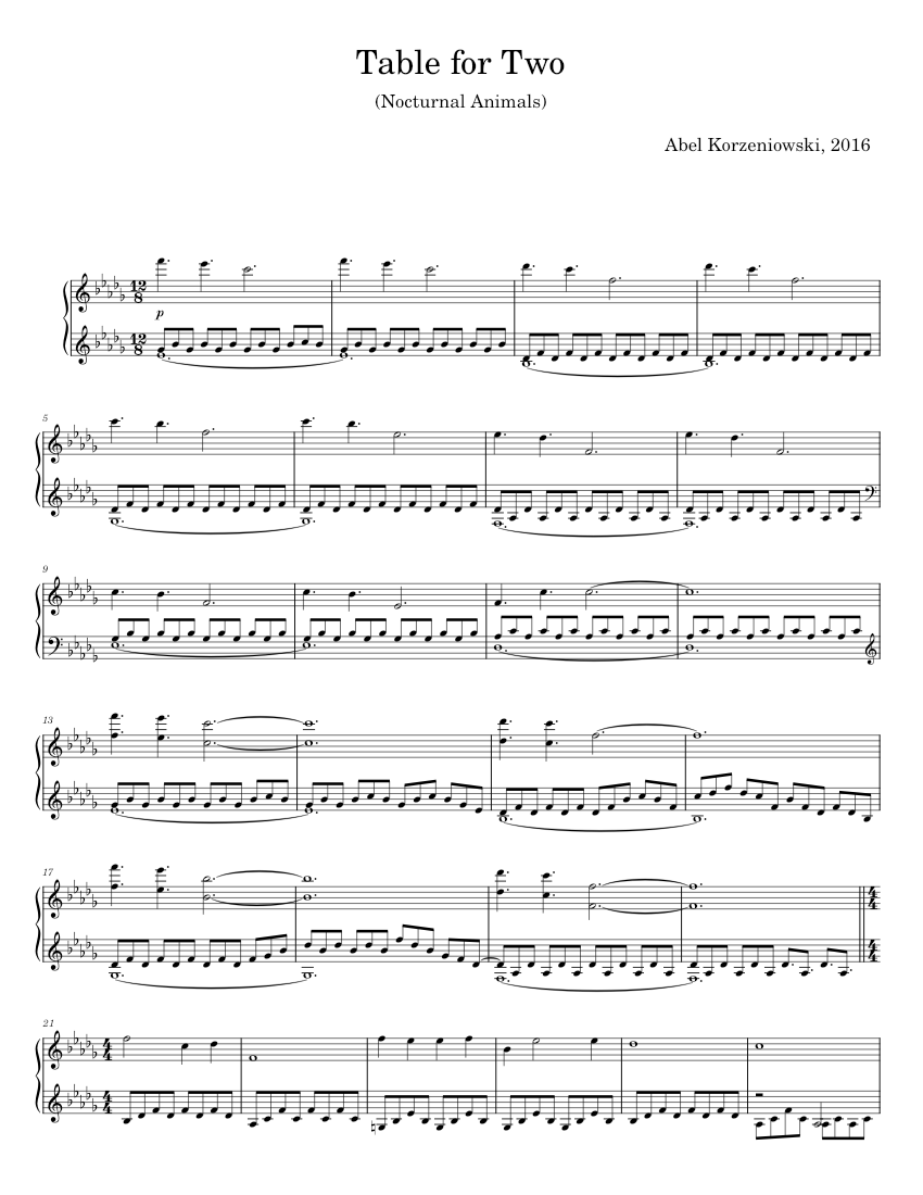Table For Two - Abel Adam Korzeniowski Sheet Music for Piano (Solo ...
