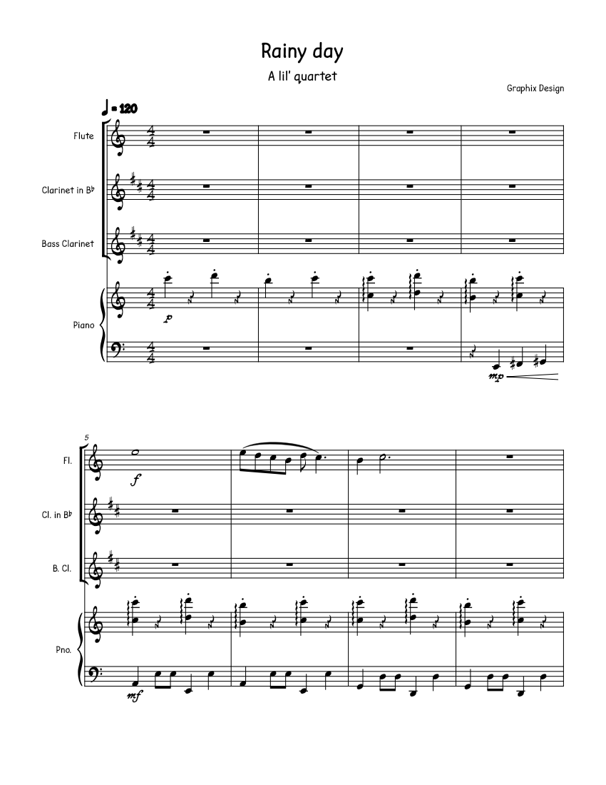 Rainy day Sheet music for Piano, Flute, Clarinet other (Mixed Quartet ...