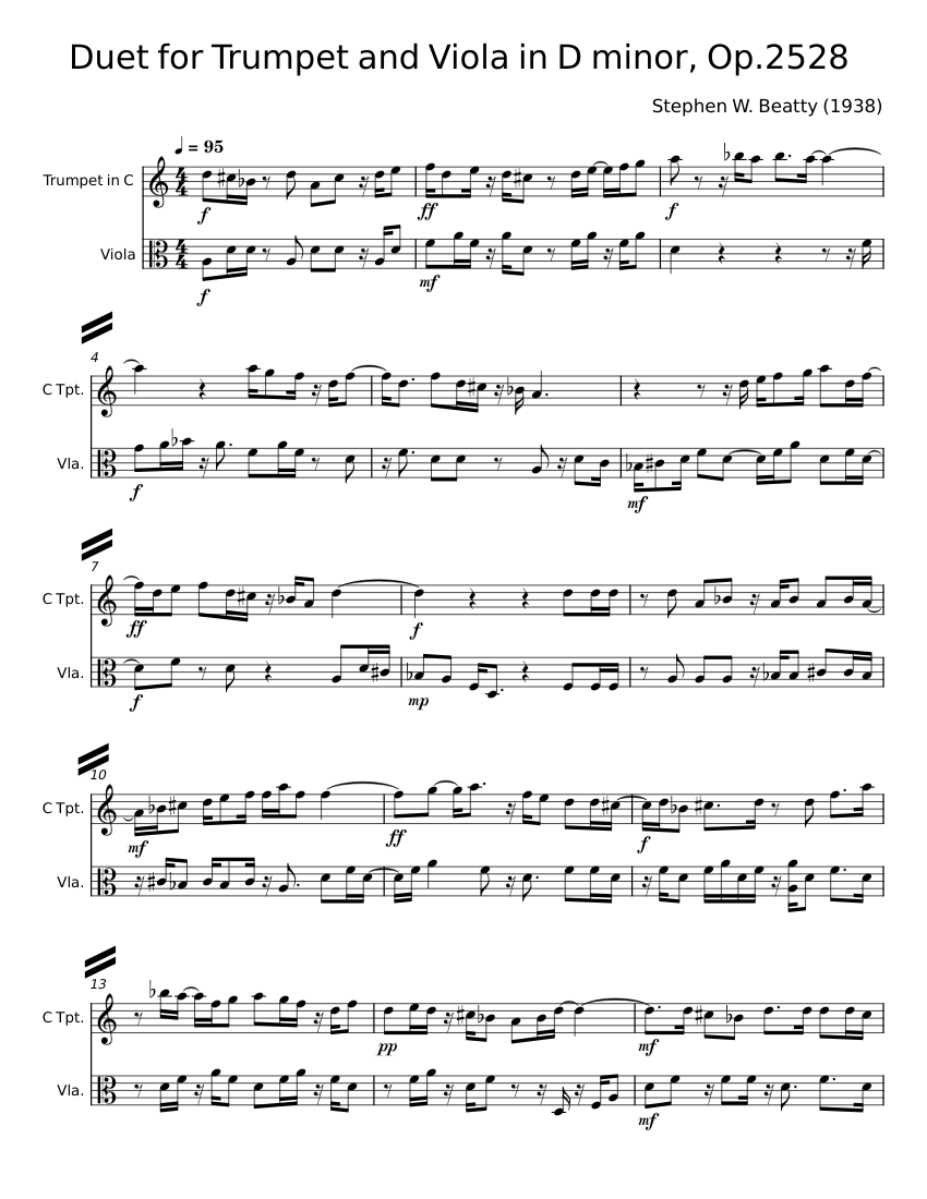 Duet for Trumpet and Viola in D minor - Stephen W. Beatty Sheet Music ...