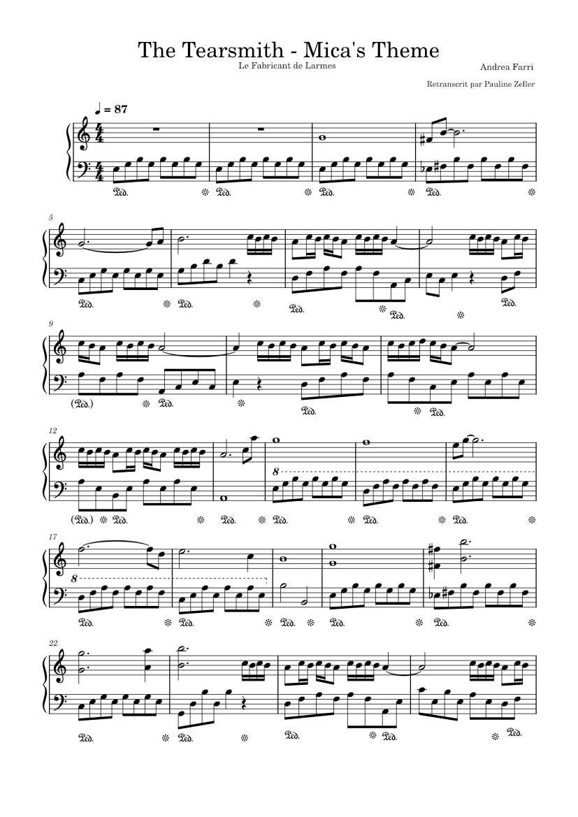 The Tearsmith Mica's Theme Sheet Music for Piano (Solo) Easy ...
