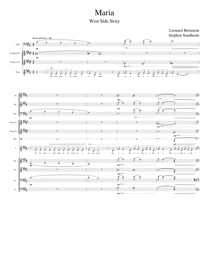 Maria (West Side Story) Sheet music for Piano, Trombone, Tenor, Flute ...
