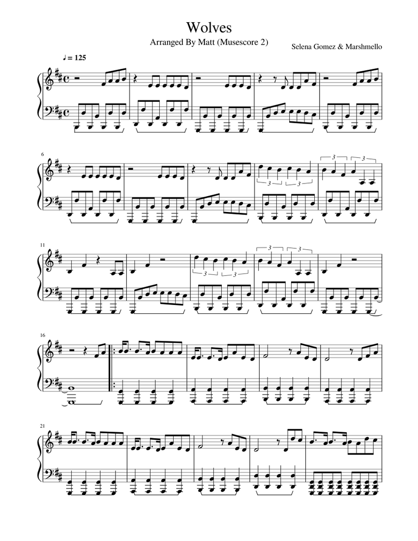 Wolves (Selena Gomez & Marshmello) Sheet music for Piano (Solo ...