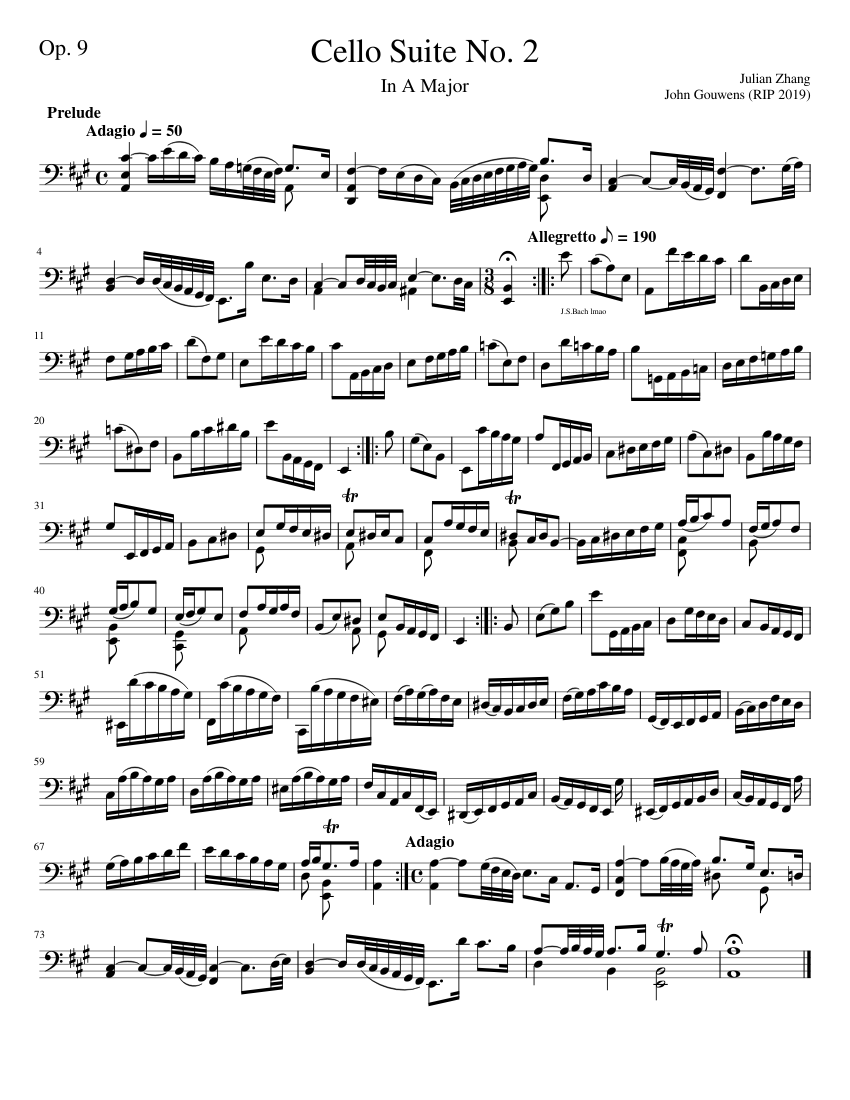 Cello Suite No. 2, Op. 9 Sheet music for Cello (Solo) | Musescore.com