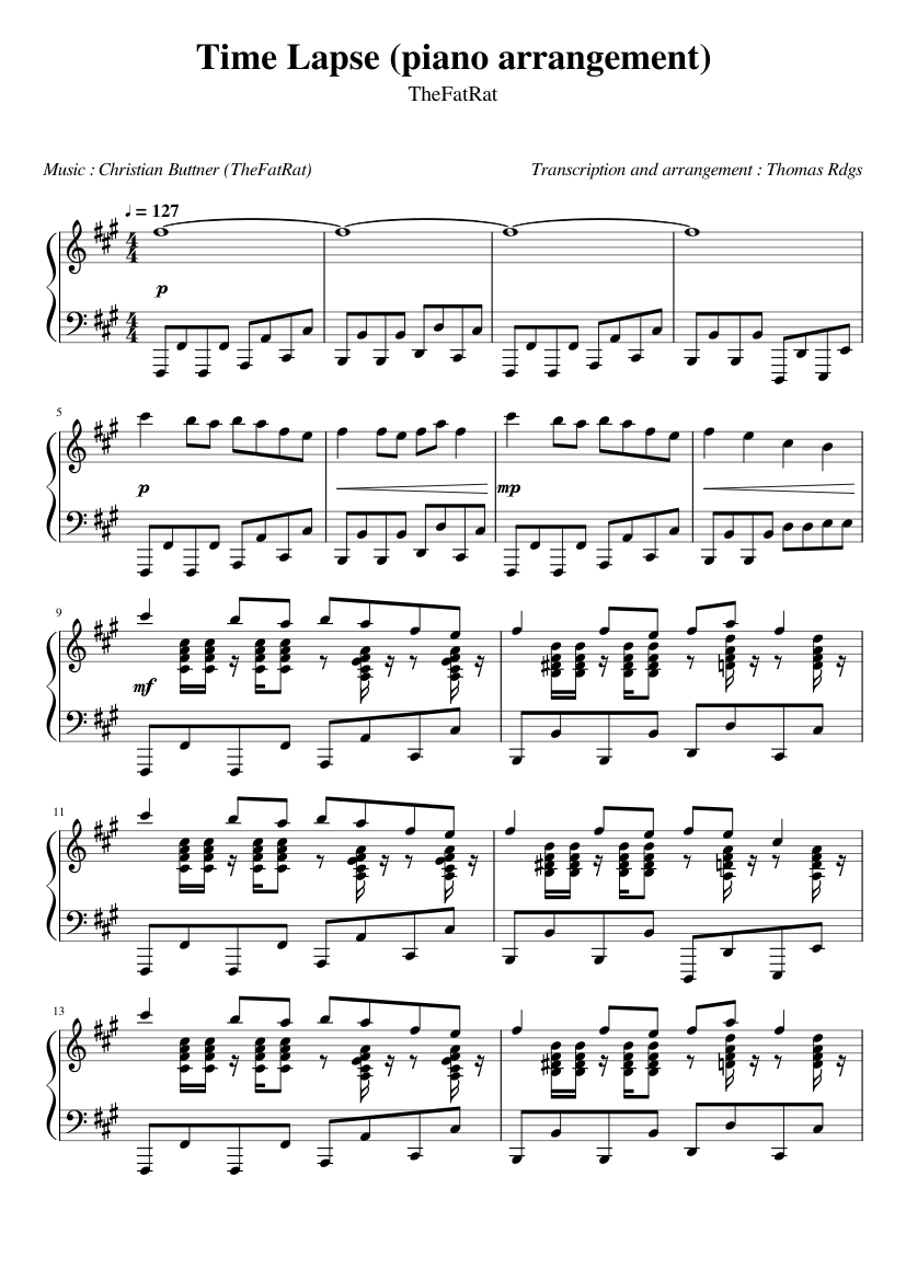 TheFatRat - Time Lapse (piano arrangement) Sheet Music for Piano (Solo ...