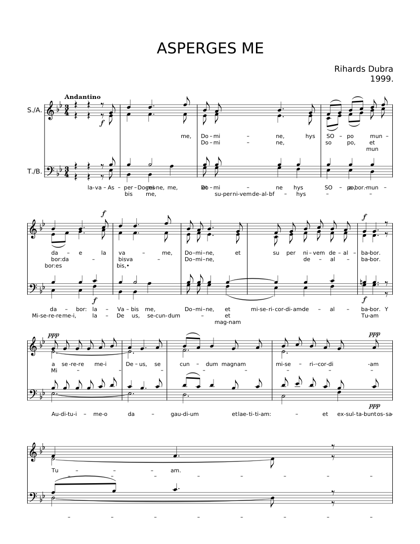 Asperges me - Rihards Dubra Sheet music for Vocals (Choral) | Musescore.com
