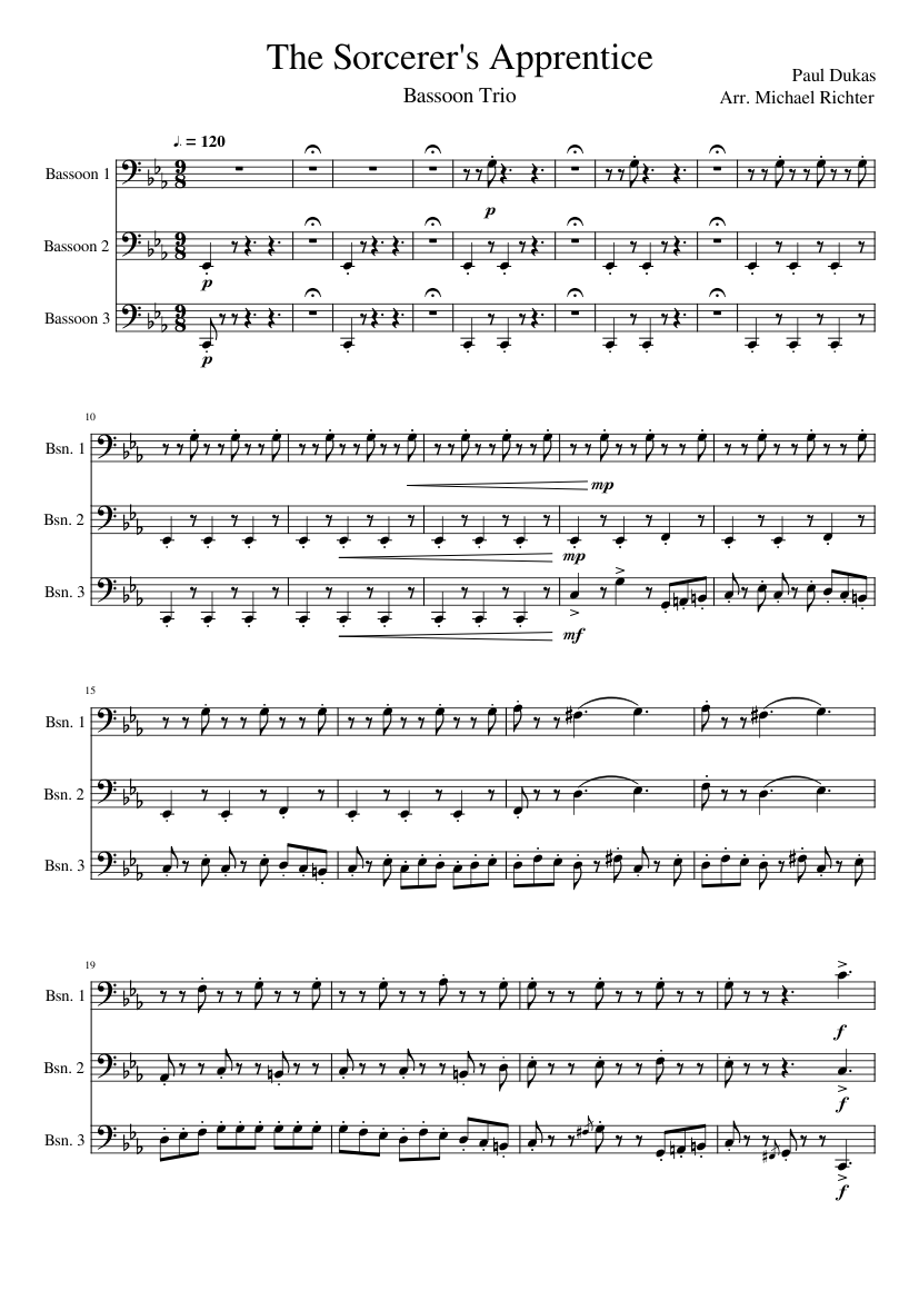 The Sorcerer's Apprentice – Paul Dukas Sheet Music for Bassoon (Woodwind Trio) | MuseScore.com