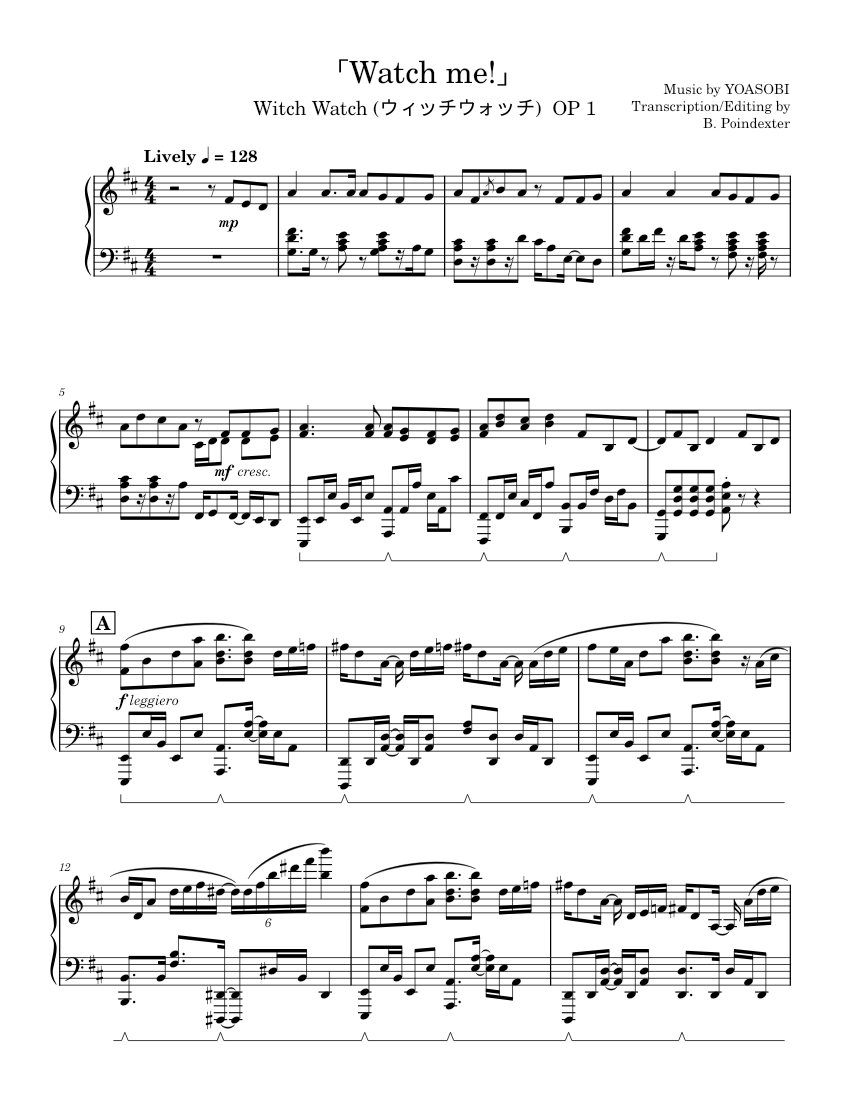Watch me! - YOASOBI (Witch Watch OP 1) Full Piano Arrangement Sheet ...
