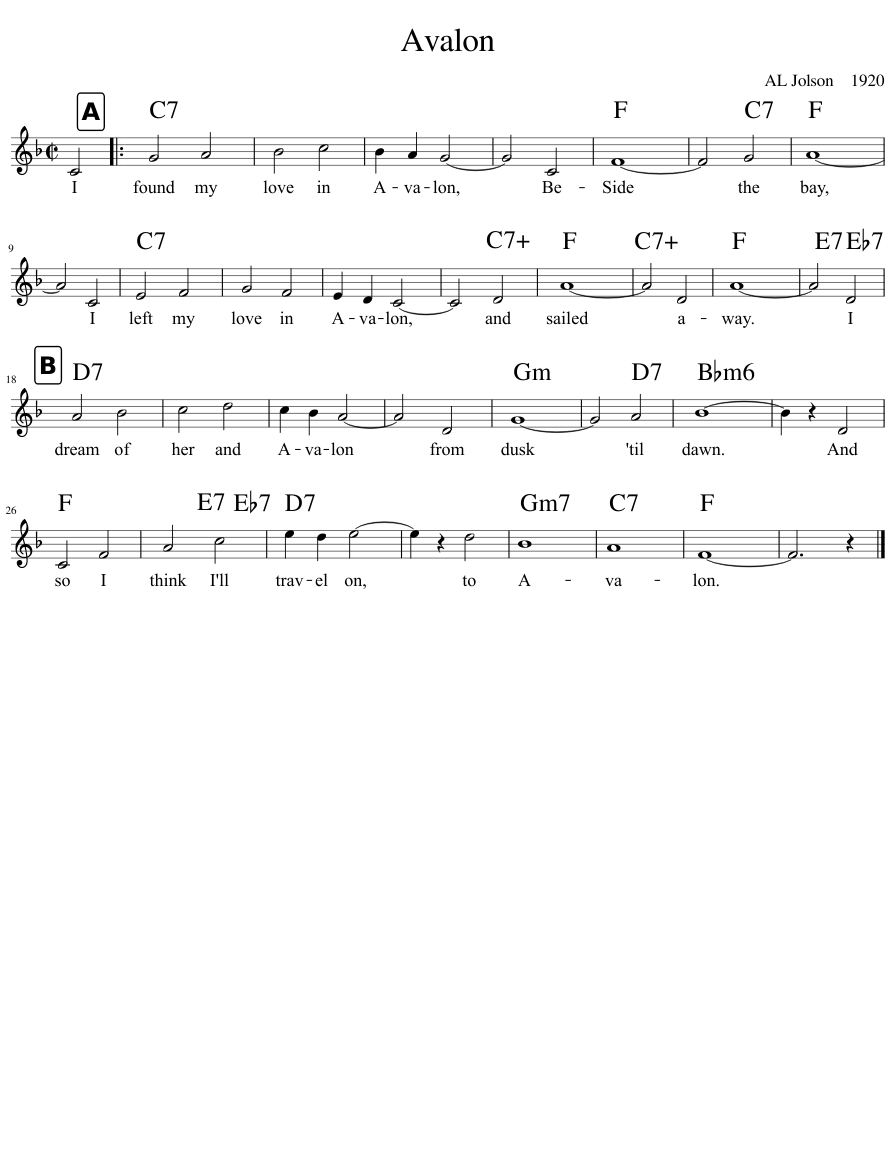Avalon Sheet music for Piano (Solo) | Musescore.com