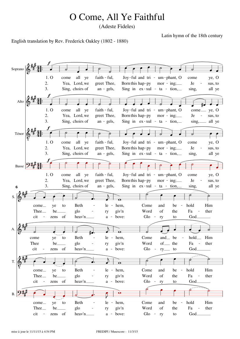 O Come, All Ye Faithful (Bass voice) - John Francis Wade Sheet music ...