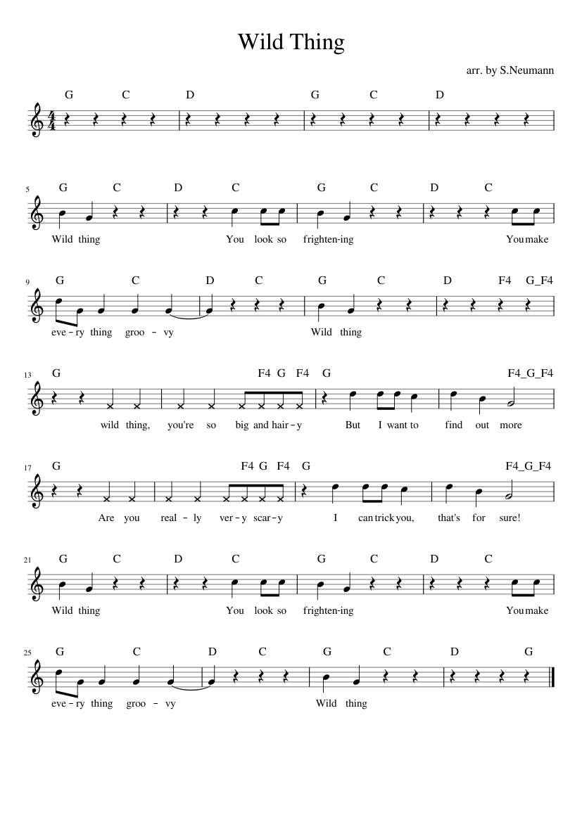 Wild Thing Sheet music for Piano (Solo) Easy | Musescore.com