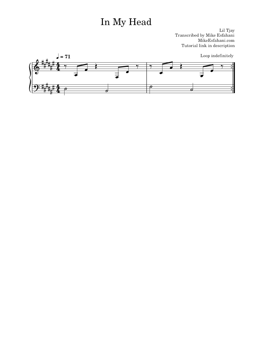 In My Head - Lil Tjay Sheet music for Piano (Solo) Easy | Musescore.com