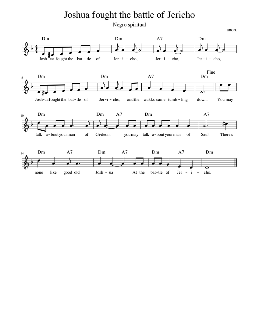 Joshua fought the battle of Jericho Sheet music for Piano (Solo ...