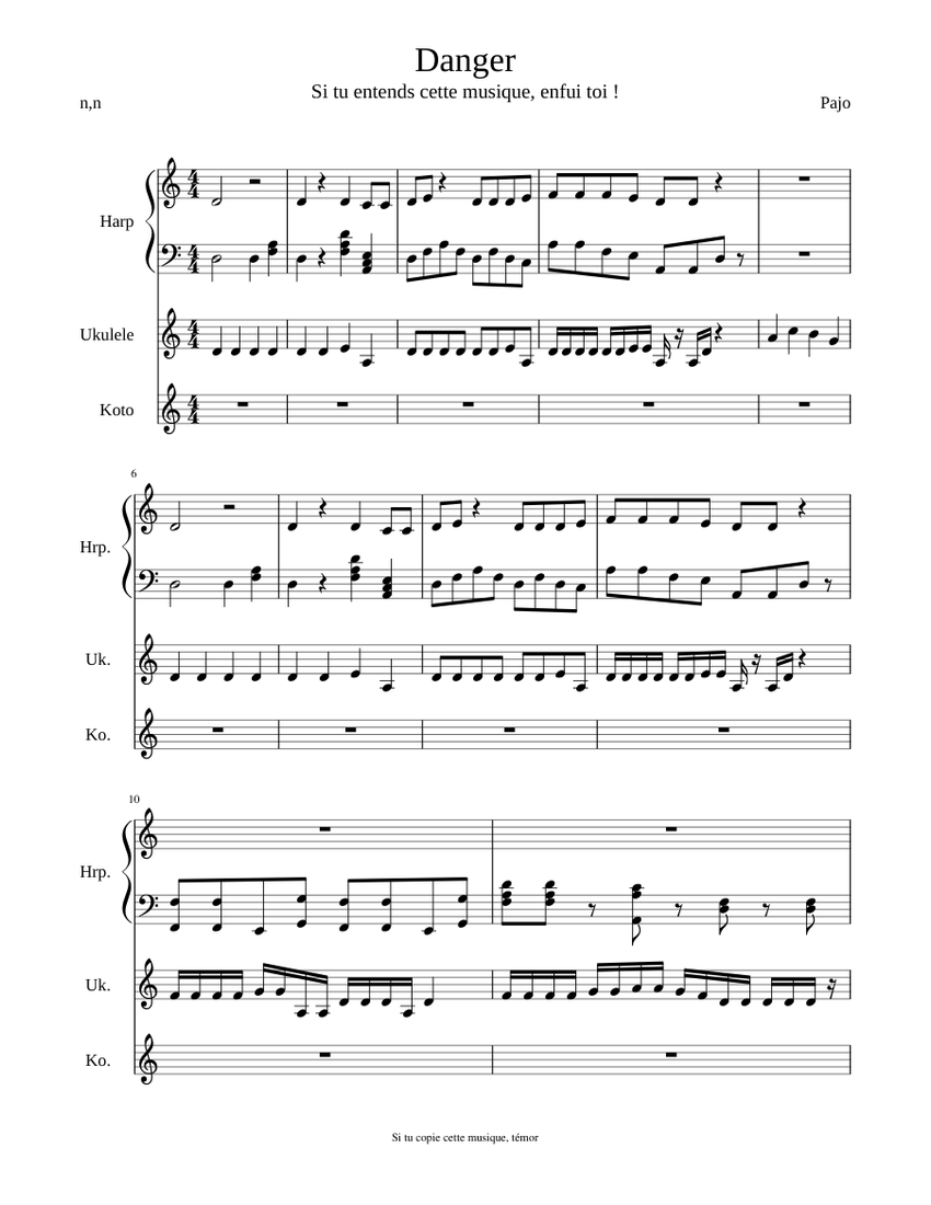 Danger Sheet music for Harp (Solo) | Musescore.com