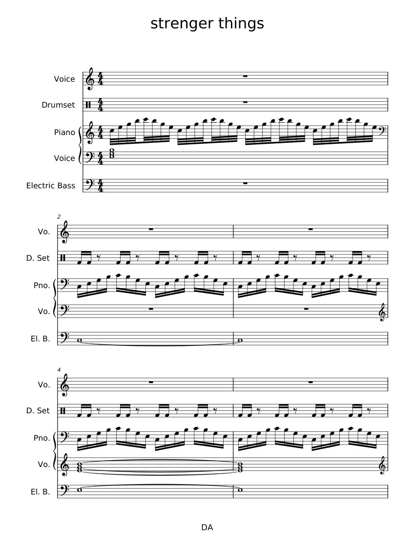 Stanger Things - The Theme System Sheet music for Piano, Vocals, Bass ...