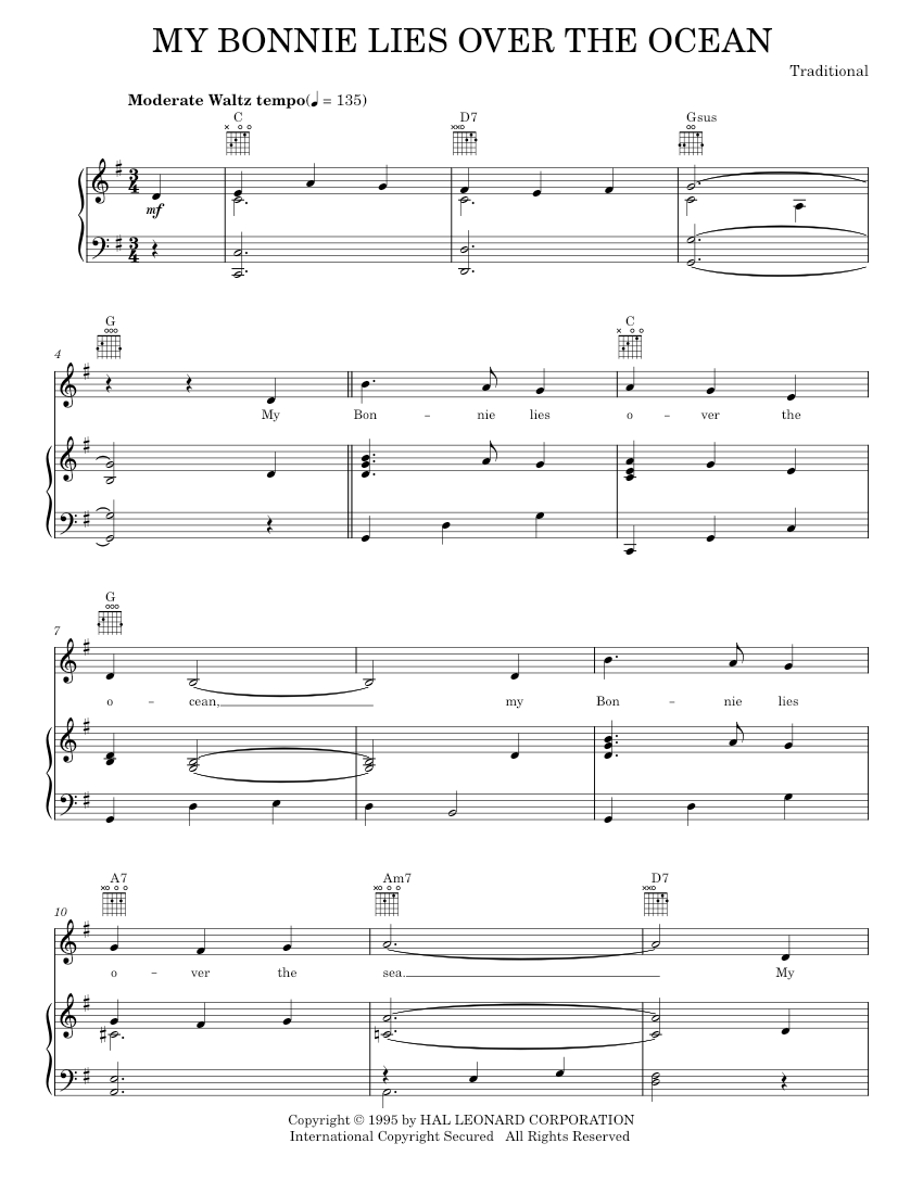 Play Official version of My bonnie lies over the ocean sheet music by ...