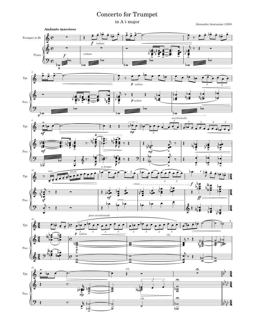 Arutiunian--Trumpet Concerto in Ab (piano reduction) Sheet music for ...