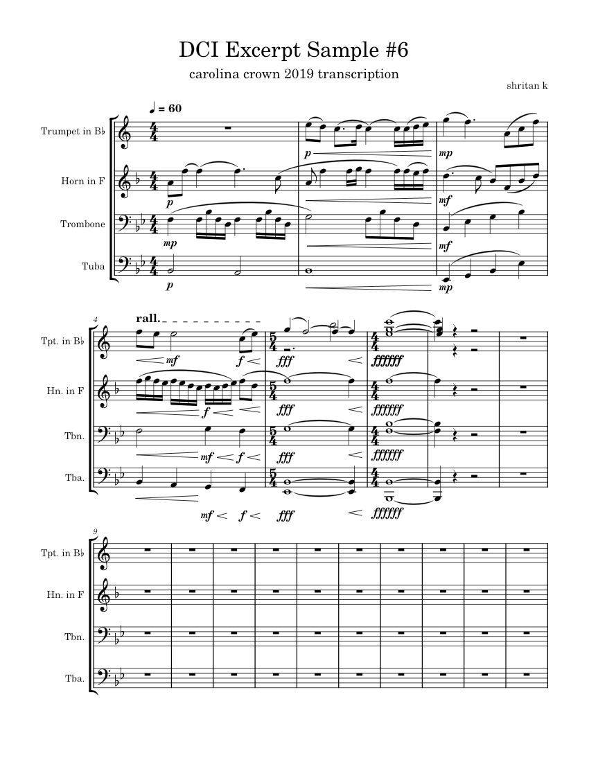 DCI Excerpt Sample #6 Sheet music for Trombone, Tuba, French horn ...