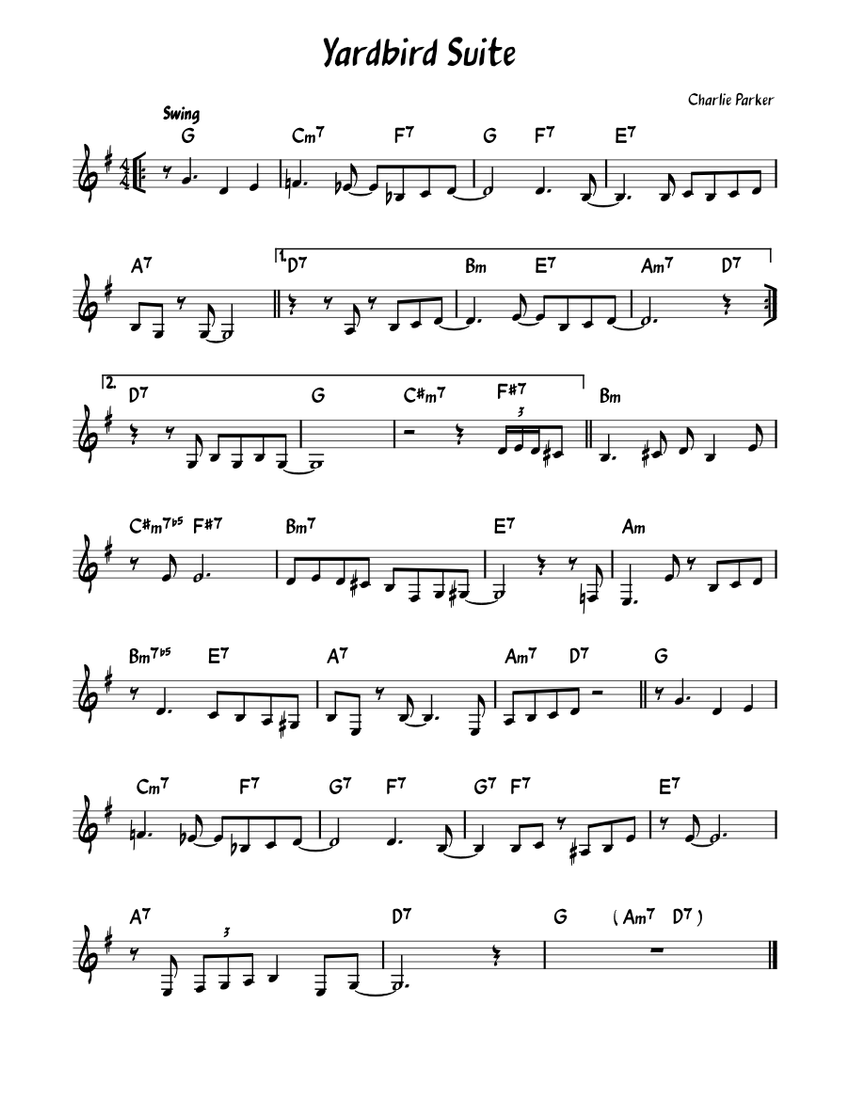 Yardbird suite – Charlie Parker Yardbird Suite G Sheet music for Piano (Solo) | Musescore.com