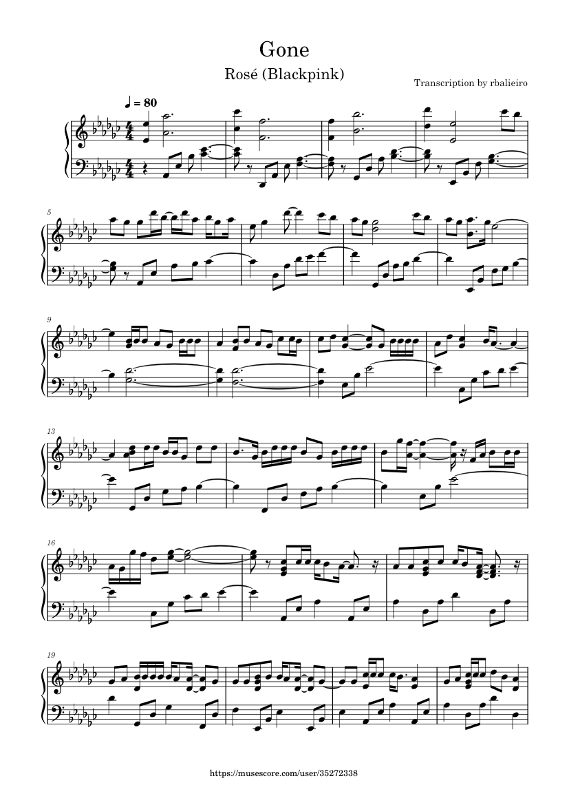 ROSÉ (BLACKPINK) - GONE [Piano Version] Sheet Music for Piano (Solo ...