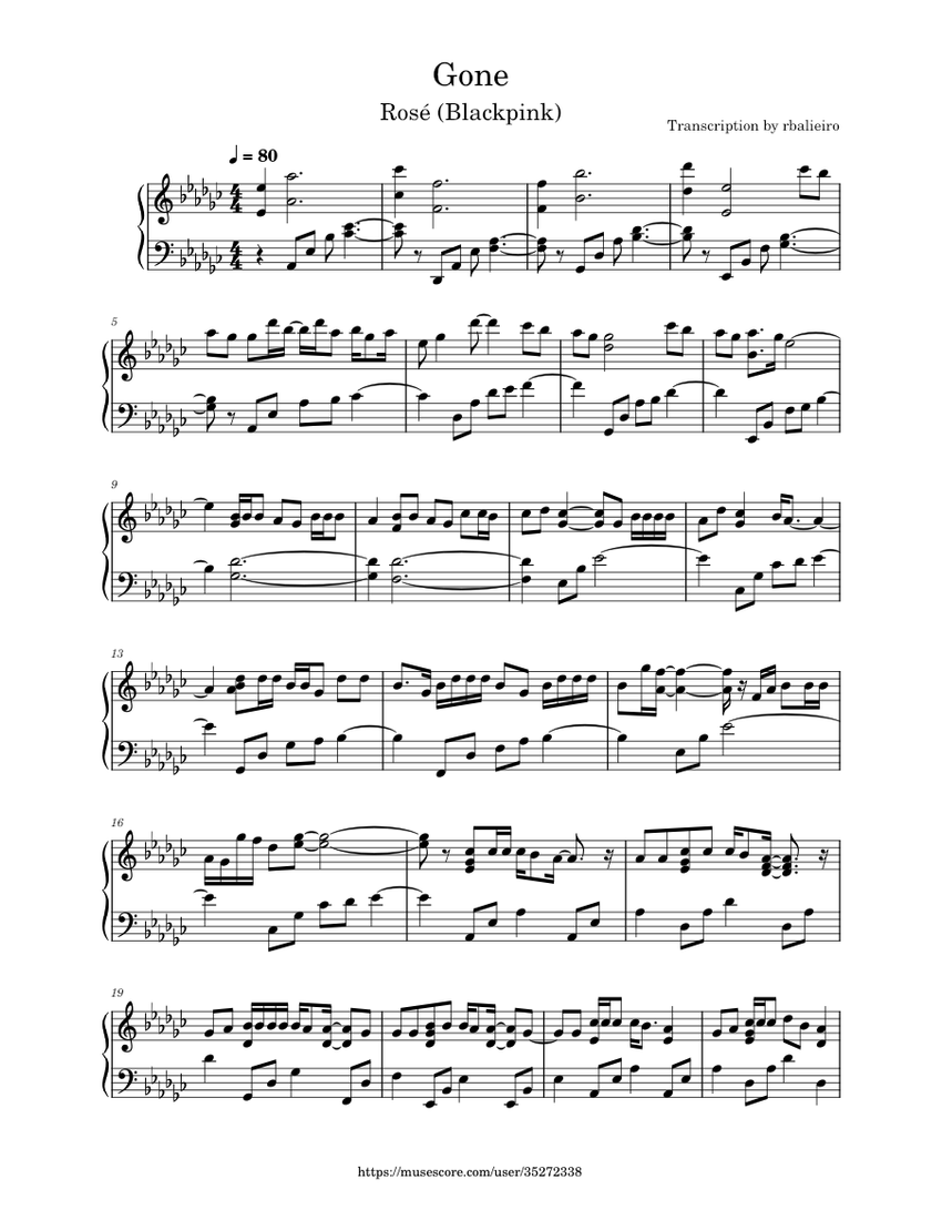 Rosé (Blackpink) - Gone [Piano Version] Sheet music for Piano (Solo ...
