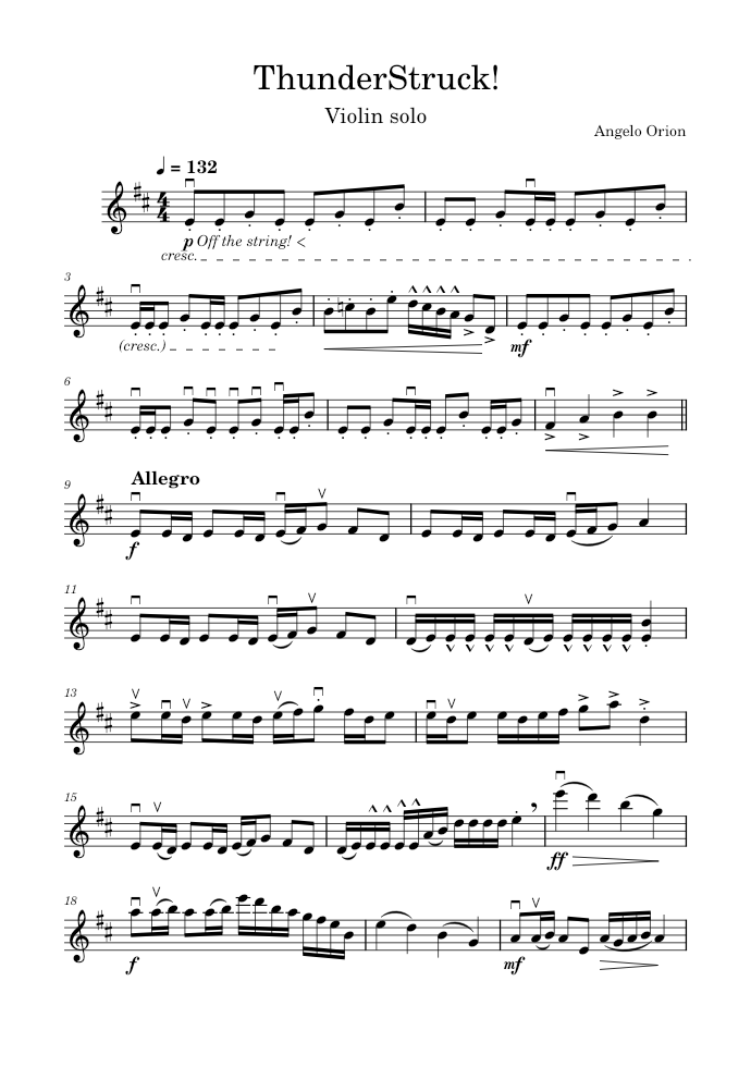 ThunderStruck! Sheet Music for Violin (Solo) | MuseScore.com