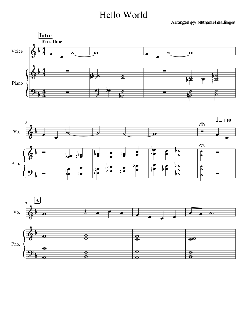 Hello world – Louie Zong Hello World Sheet music for Piano, Vocals ...