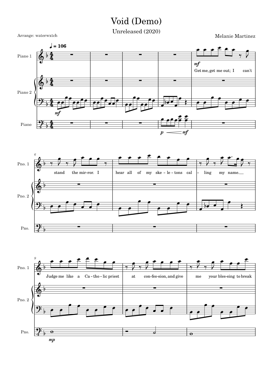 Void (Demo) – Melanie Martinez Sheet Music for Piano (Piano Duo ...