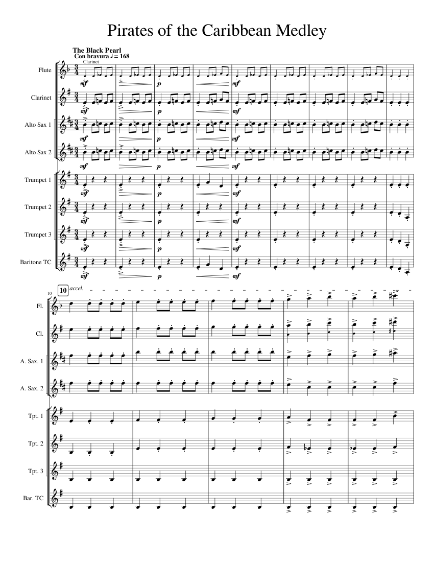 Pirates of the Caribbean Medley Sheet music for Flute, Saxophone alto ...