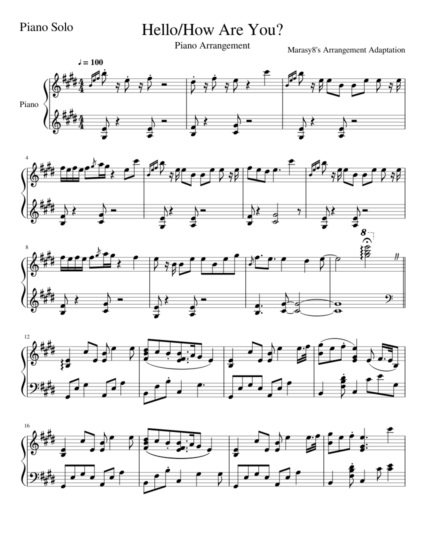 Hello/How Are You? Sheet music for Piano (Solo) | Musescore.com