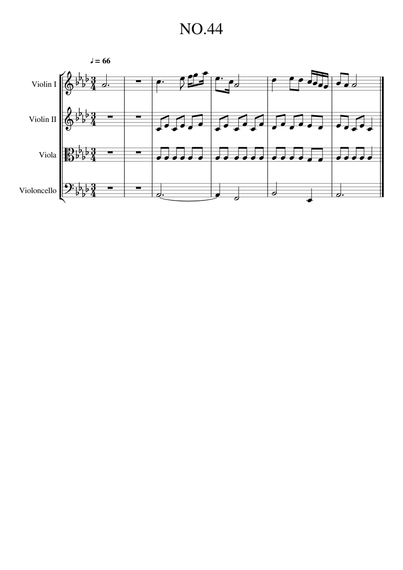 NO.44 Sheet music for Violin, Viola, Cello (String Quartet) | Musescore.com