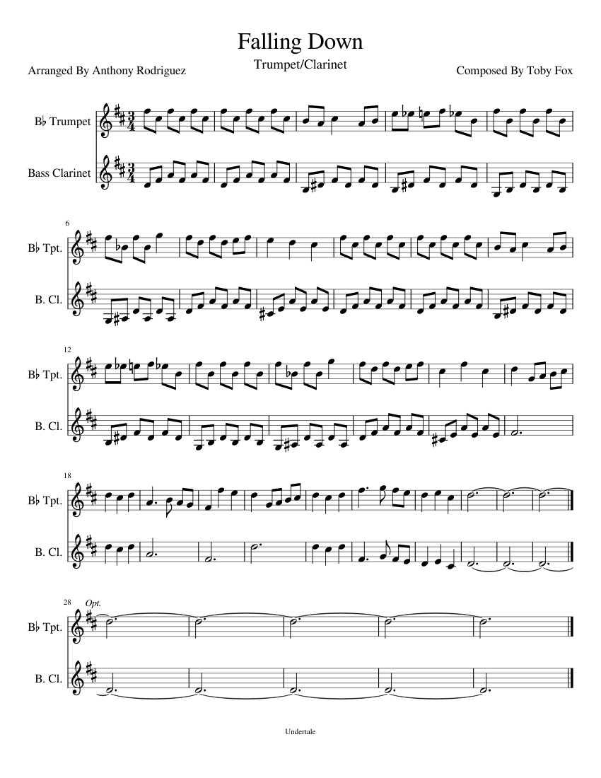 Fallen Down Sheet music for Clarinet bass, Trumpet in b-flat (Mixed ...