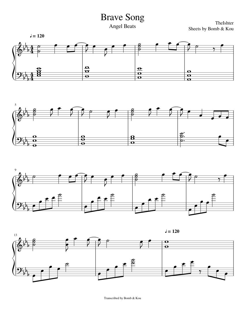 Brave Song | Angel Beats ED| TheIshter Sheet Music | Full Sheets Sheet ...