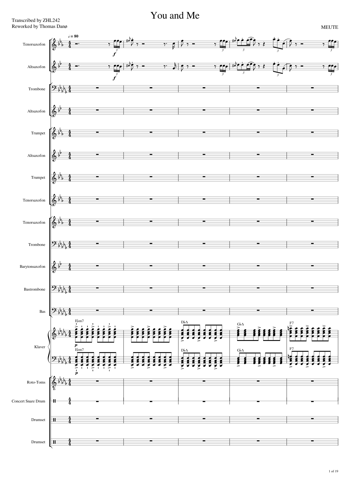 You and Me - Meute Sheet Music with Chords for Piano, Trombone ...