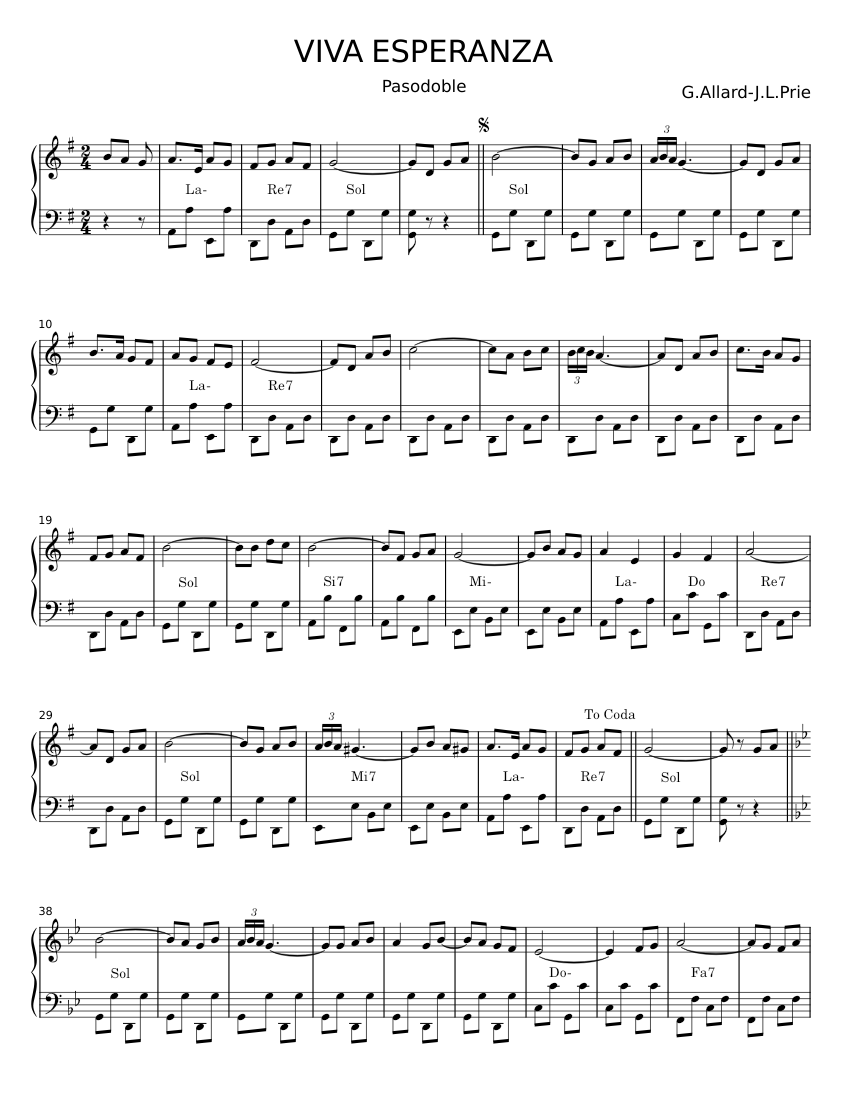 VIVA ESPERANZA - G. Allard Sheet music for Piano (Solo) Easy ...