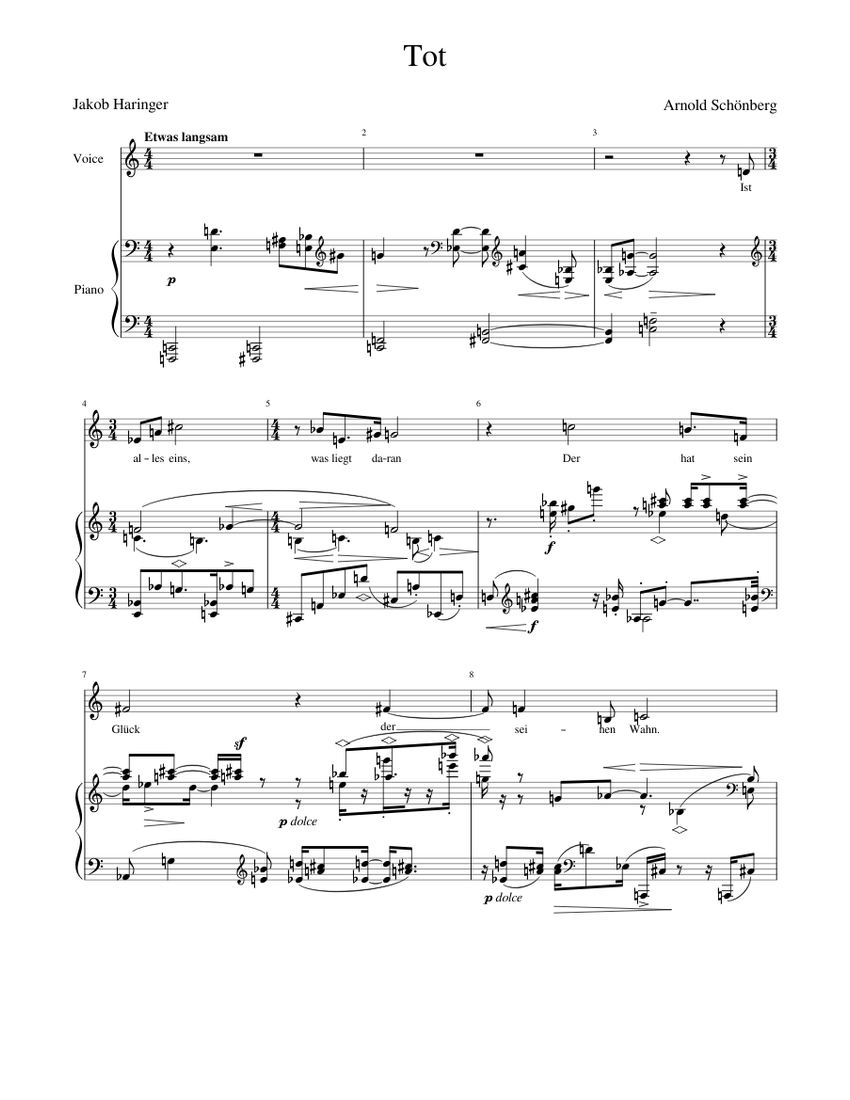 Tot Arnold Schönberg Sheet music for Piano, Oboe (Piano-Voice ...