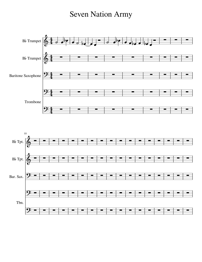 Seven Nation Army Sheet music for Trombone, Saxophone baritone, Trumpet ...