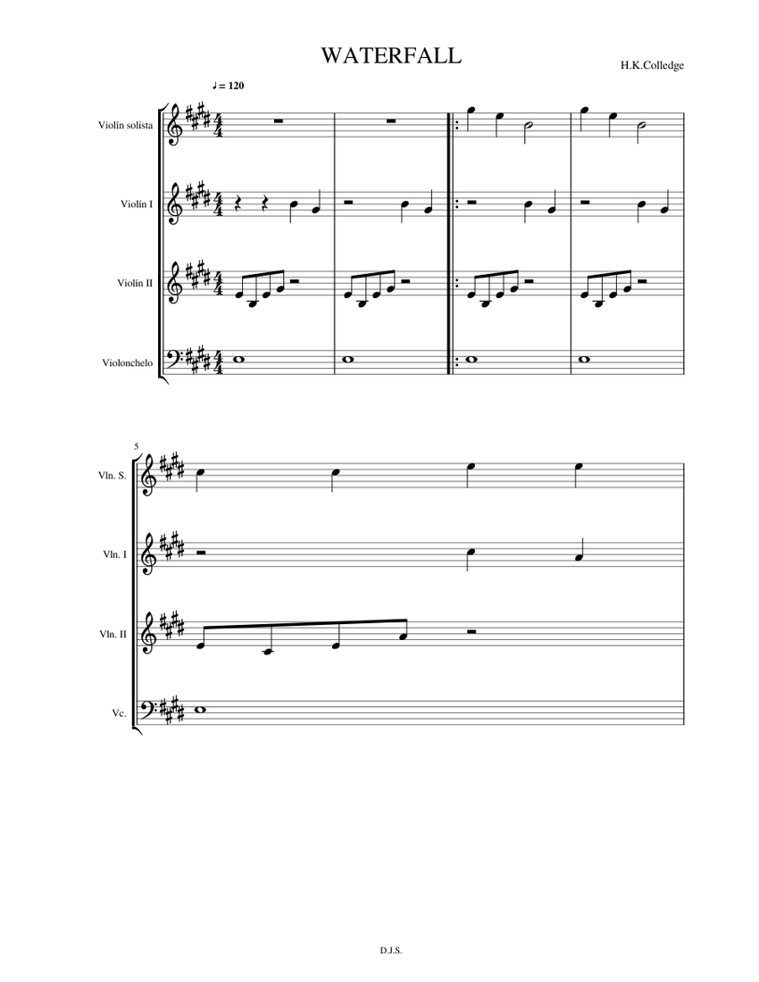WATERFALL Sheet music for Snare drum, Violin, Cello (String Orchestra ...