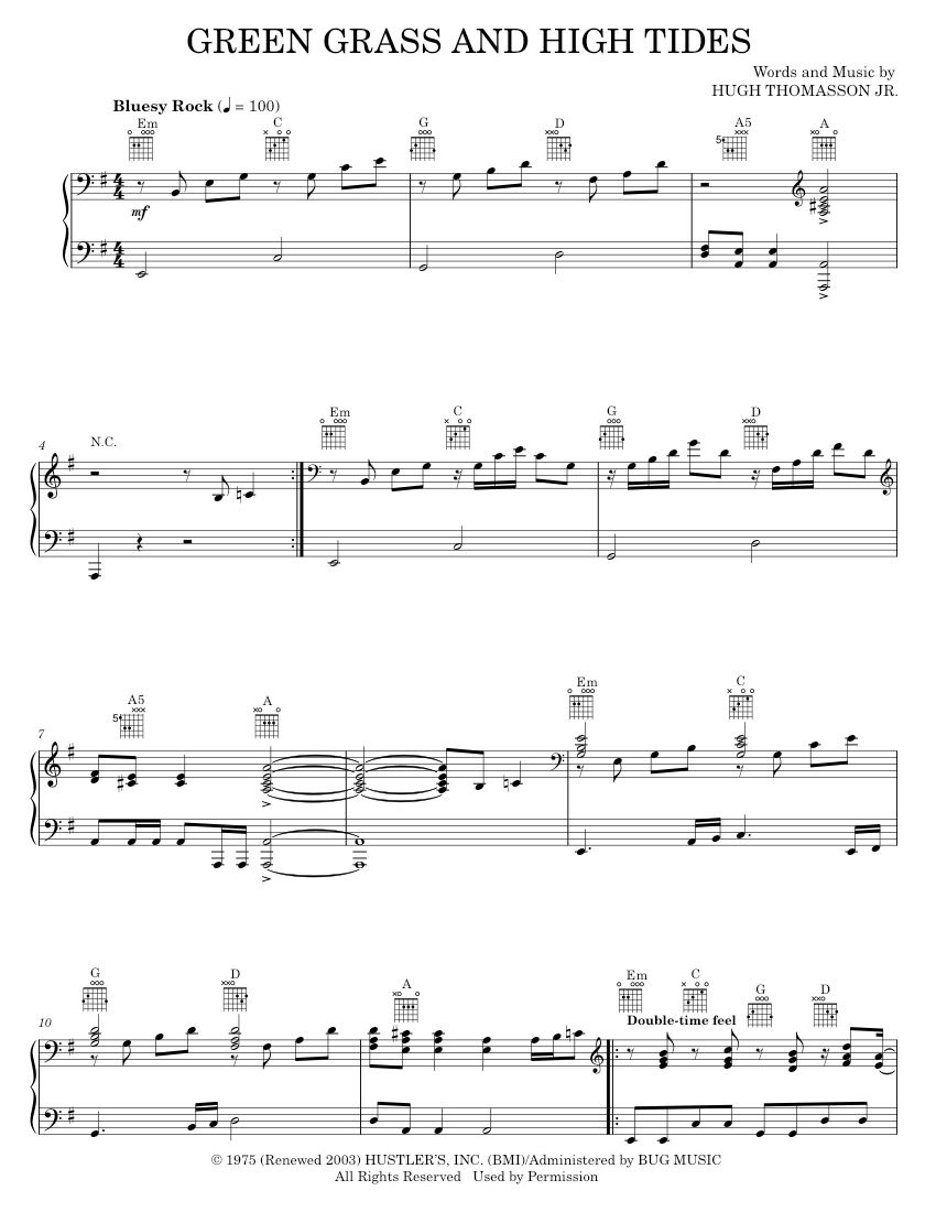 Play Official version of Green grass and high tides Sheet Music by Outlaws for Piano, Vocals ...