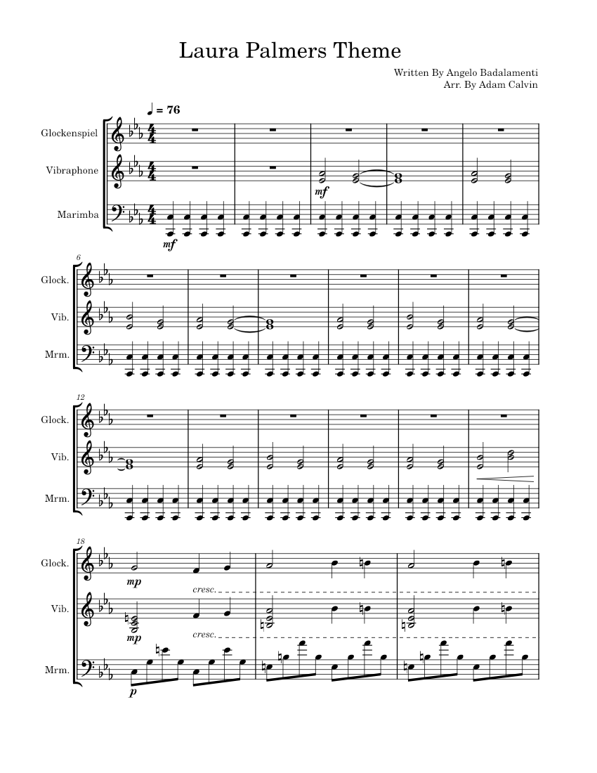 Laura Palmers Theme for Mallet Trio Sheet music for Vibraphone ...