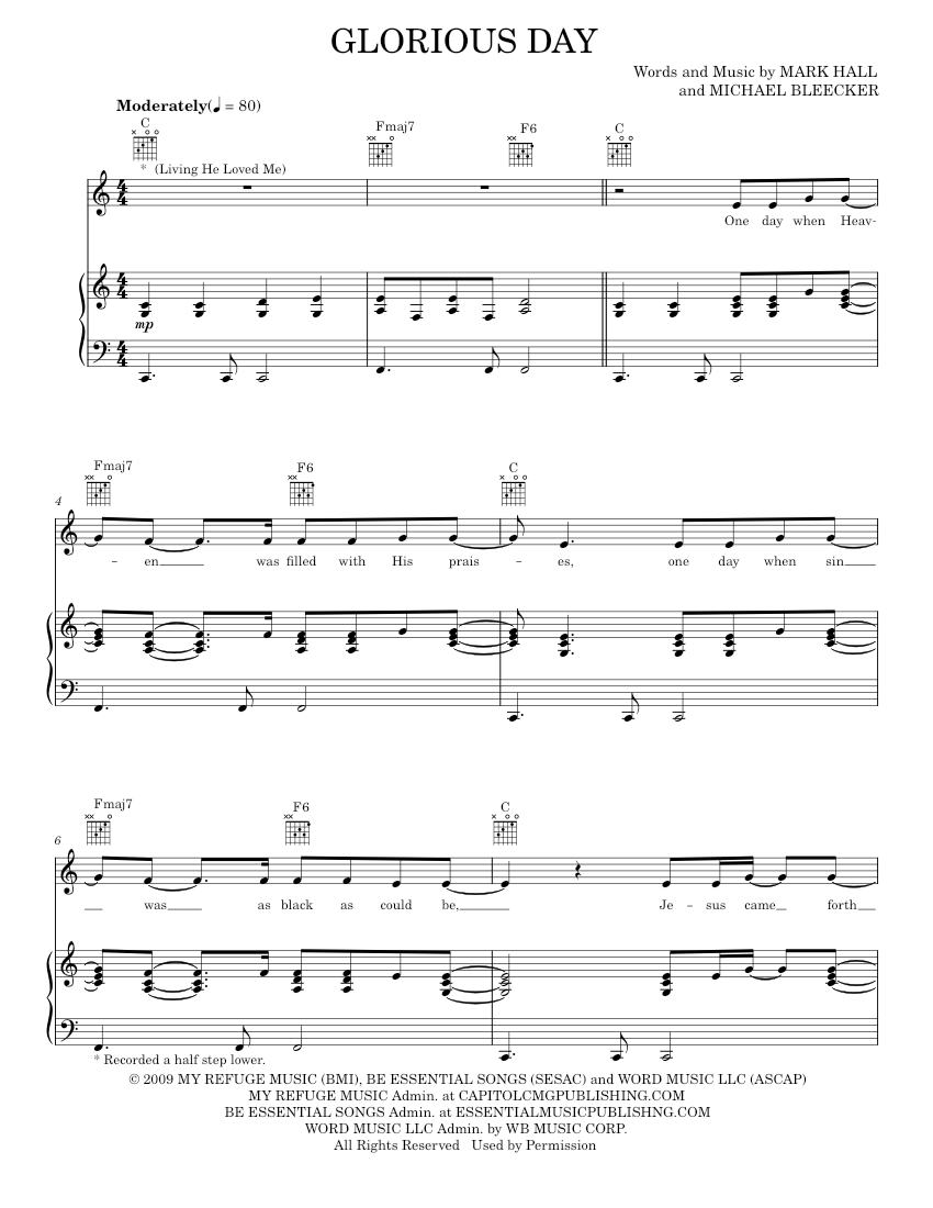 Play Official version of Glorious day Sheet Music by Casting Crowns for ...