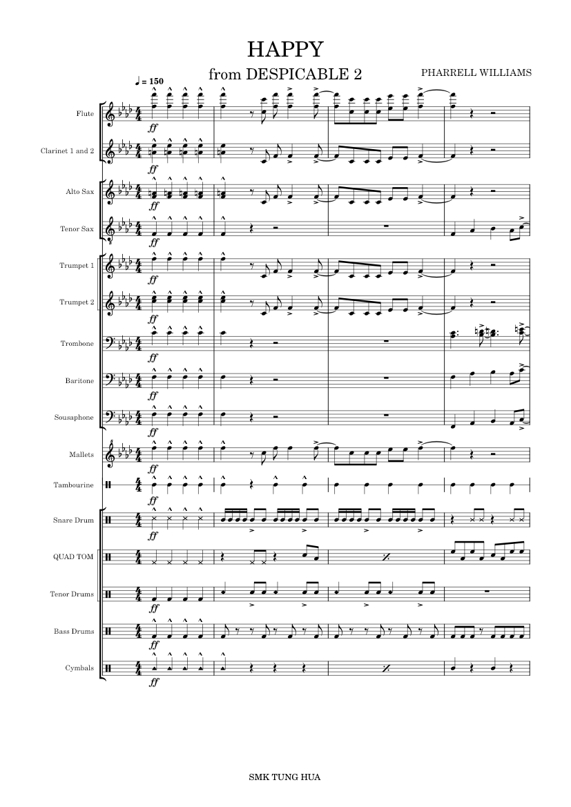 Happy – Pharrell Williams HAPPY Sheet Music for Trombone, Tambourine ...