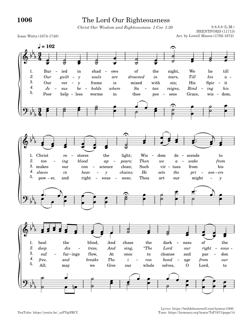 1006 The Lord Our Righteousness Sheet music for Piano (Solo) Easy ...