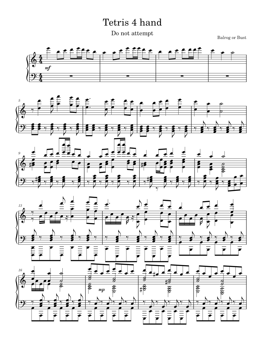 Tetris theme – Misc Computer Games Sheet Music for Piano (Solo ...
