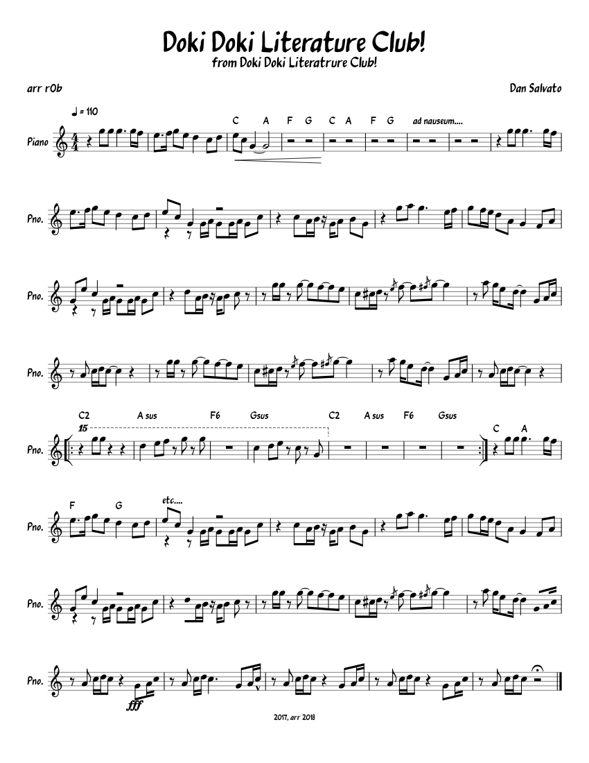 Doki Doki Literature Club! Lead Sheet Sheet music for Piano, Vibraphone ...