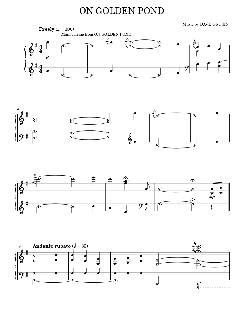 Play Official version of On Golden Pond Sheet Music by Dave Grusin for ...